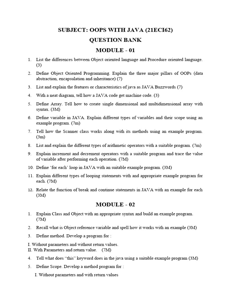 Question Bank | PDF | Programming | Constructor (Object Oriented ... Question Bank | PDF | Programming | Constructor (Object Oriented ...