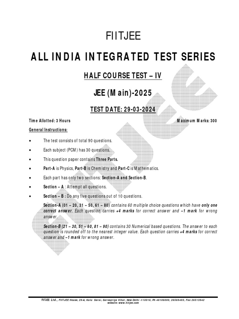 Aiits-2325-Hct-Iv-Jeem 29.03.2024 | PDF | Ellipse