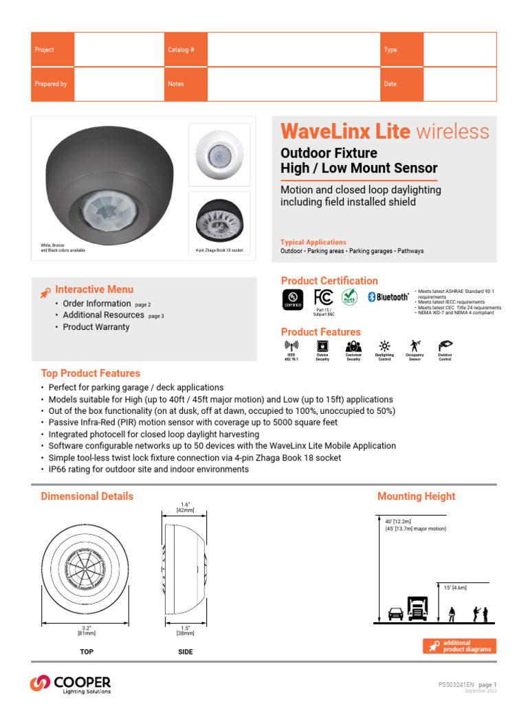 Wavelinx Lite Sensor Outdoor Wob Wof Spec Sep 2022 | Download Free PDF ...