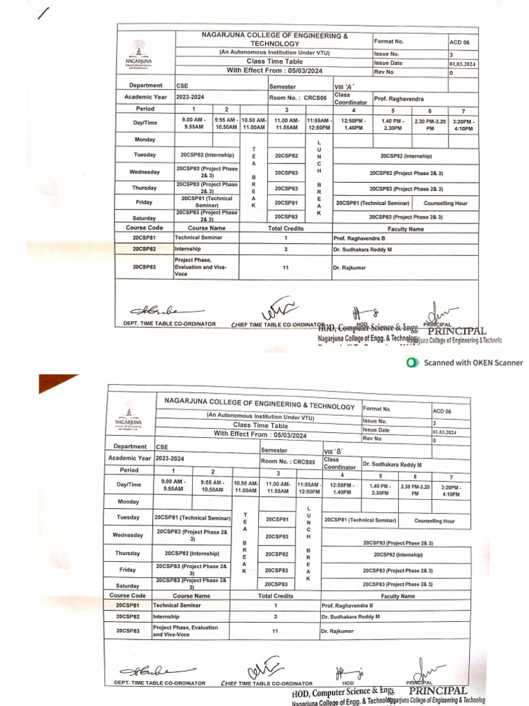 8th Sem Time Table Pdf