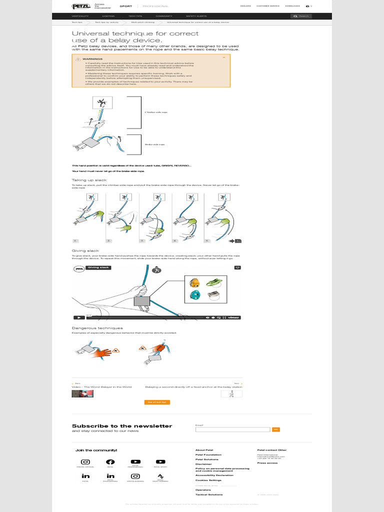 WWW - Petzl - Com - INT - en - Sport - Universal Technique For Correct Use of A Belay Device | PDF