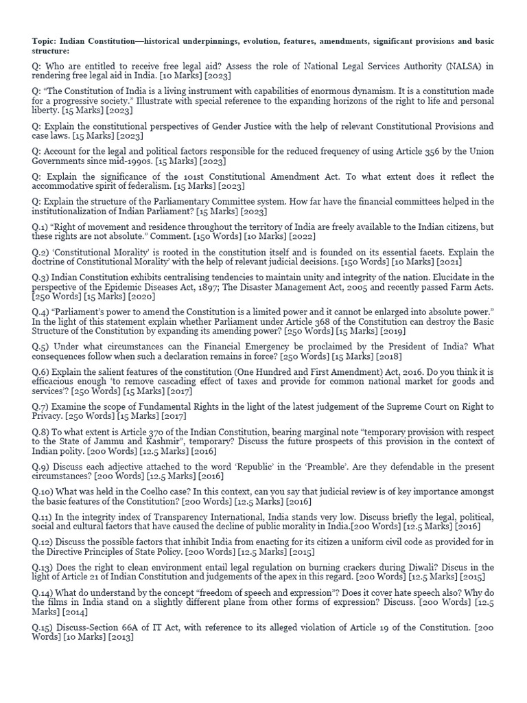 PYQ Polity, Modern History | PDF | Constitution | Separation Of Powers