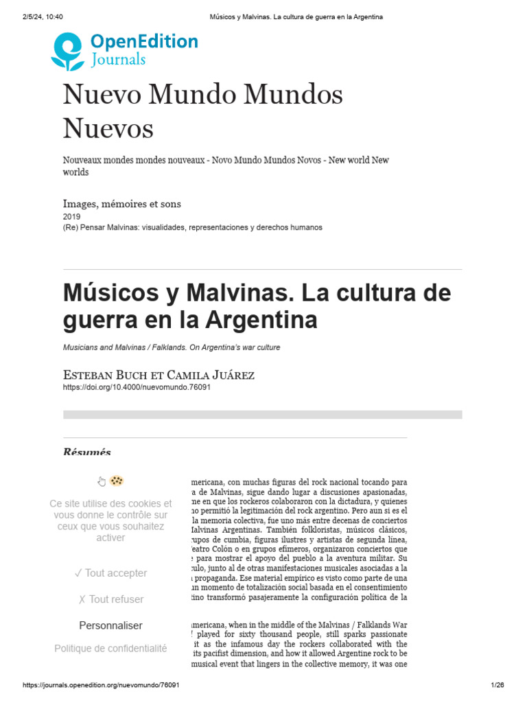 Buch y Juarez M Sicos y Malvinas La Cultura de Guerra en La Argentina | PDF | Fascismo | Argentina