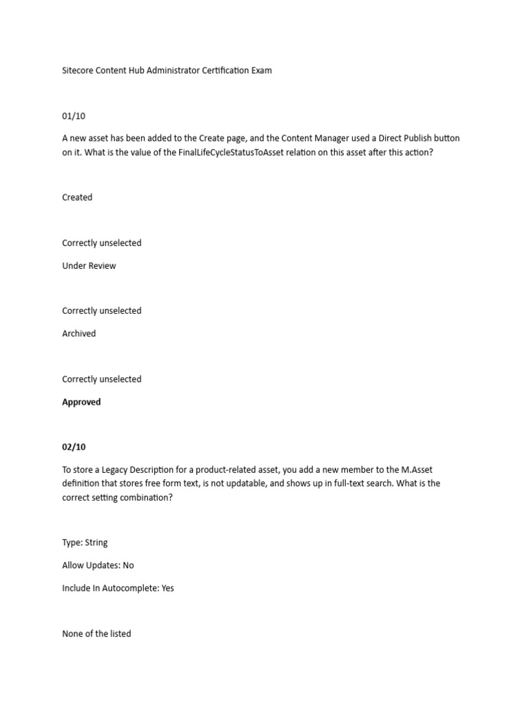 Sitecore Content Hub Administrator Certification Exam Questions | PDF ... Sitecore Content Hub Administrator Certification Exam Questions | PDF ...