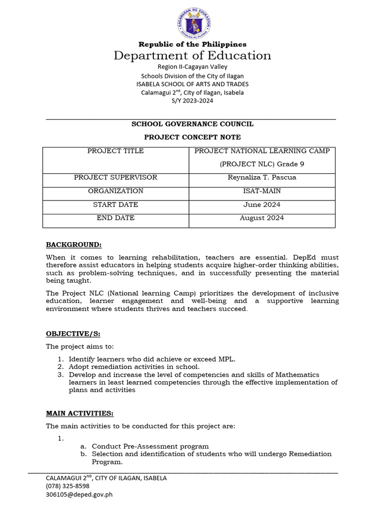 (SGC) Concept Note - Project - NLC | PDF | Learning | Pedagogy
