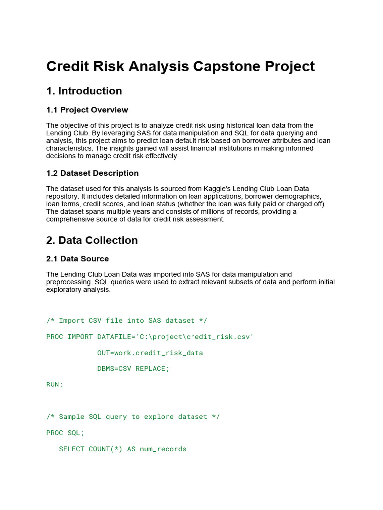 Credit Risk Analysis Capstone Project | PDF | Sas (Software) | Sql