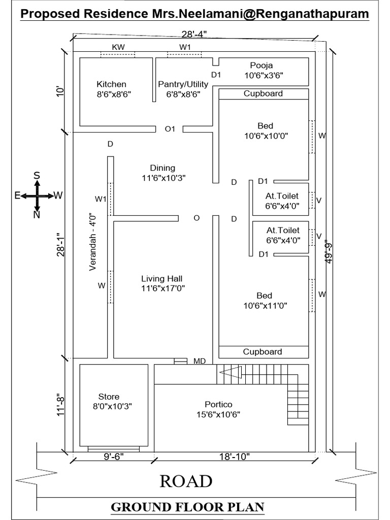 Ground Floor Plan: Pooja 10'6"x3'6" Cupboard Pantry/Utility 6'8"x8'6 ...