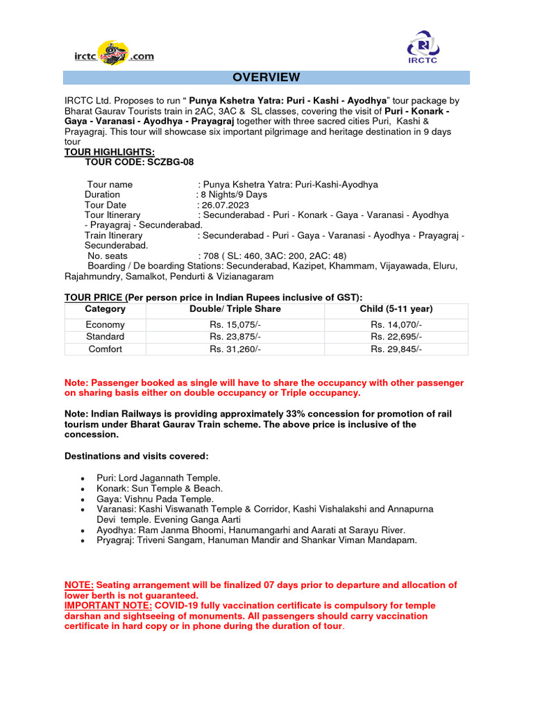 Puri Yatra Irctc | PDF
