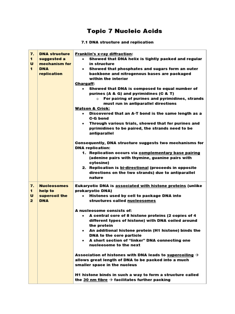 Topic 7 Nucleic Acids | PDF | Dna Replication | Dna