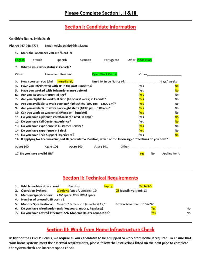 Candidate Questionnaire - CSR | PDF | Tablet Computer | Personal Computers