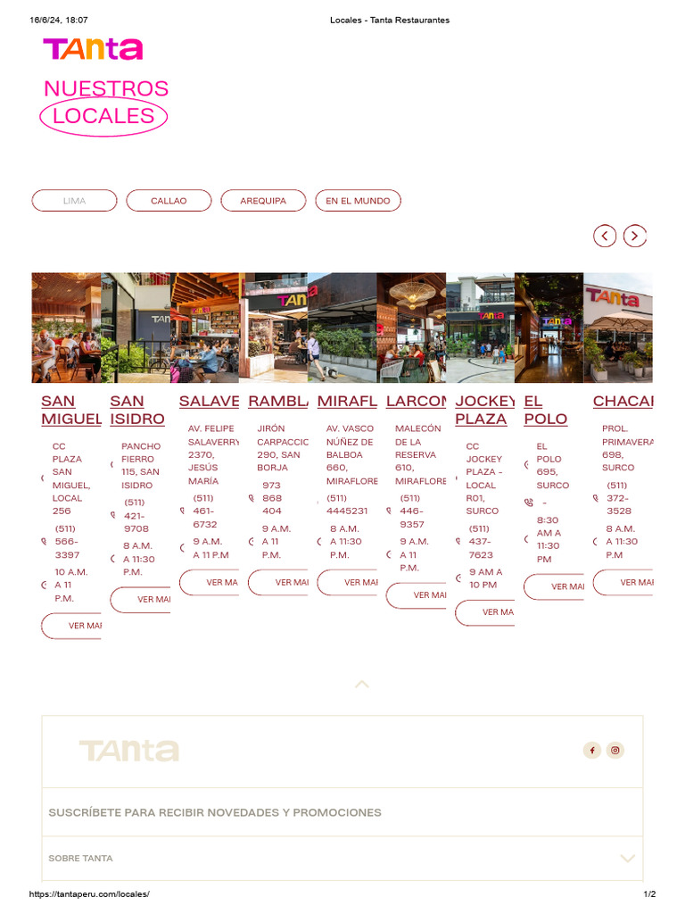 Locales - Tanta Restaurantes | PDF