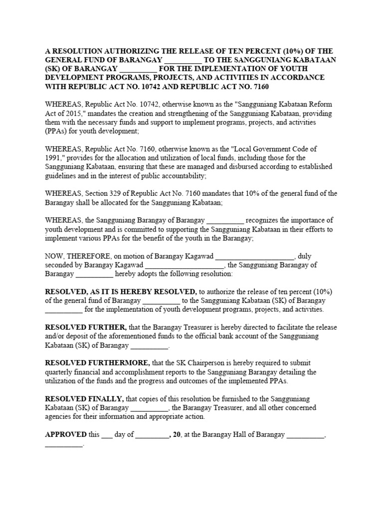 A Resolution Authorizing The Release of Ten Percent | PDF | Government