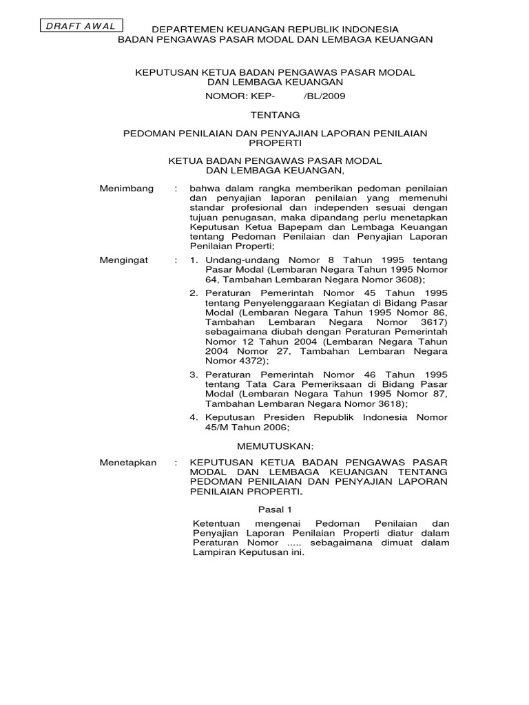 Draft Pedoman Penilaian&Penyajian Laporan Penilaian Properti | PDF