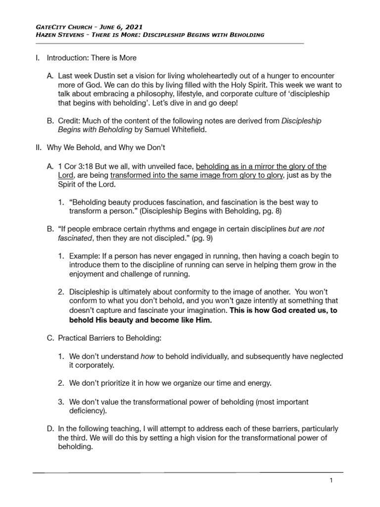 There Is More Discipleship Begins With Beholding | PDF | Glory (Religion) | Jesus