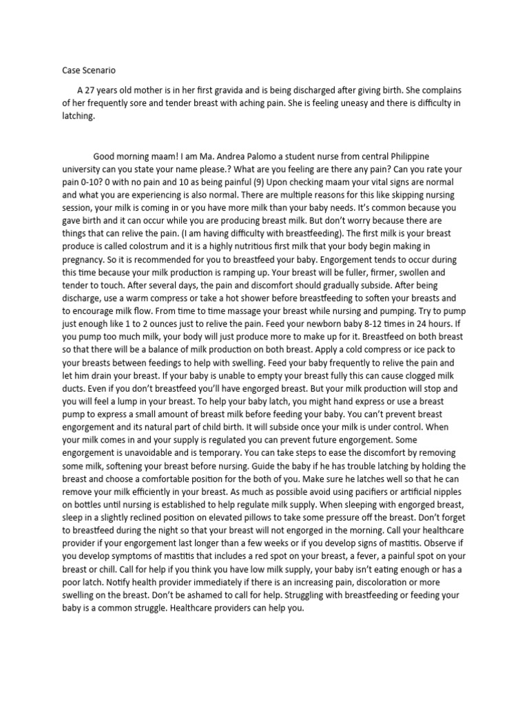 Case Scenario Pdf Breastfeeding Breast Milk