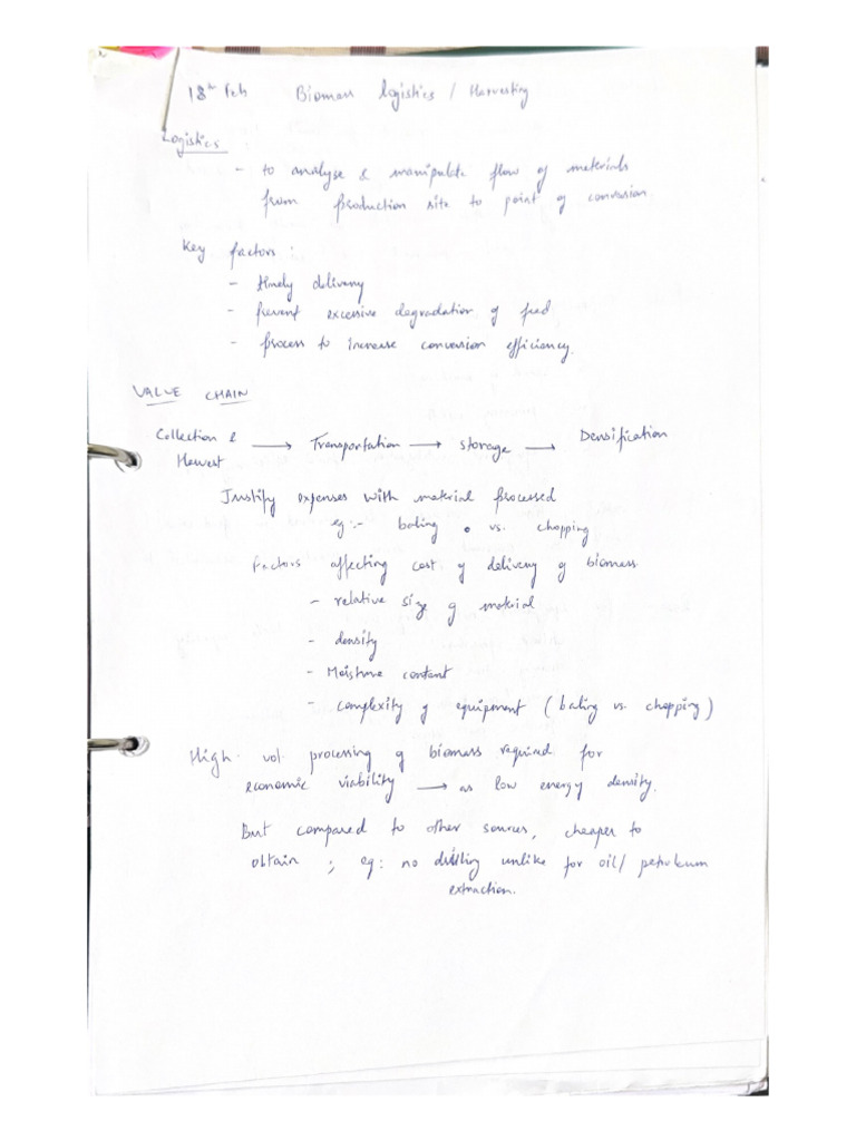 Biomass Logistics - Notes | PDF