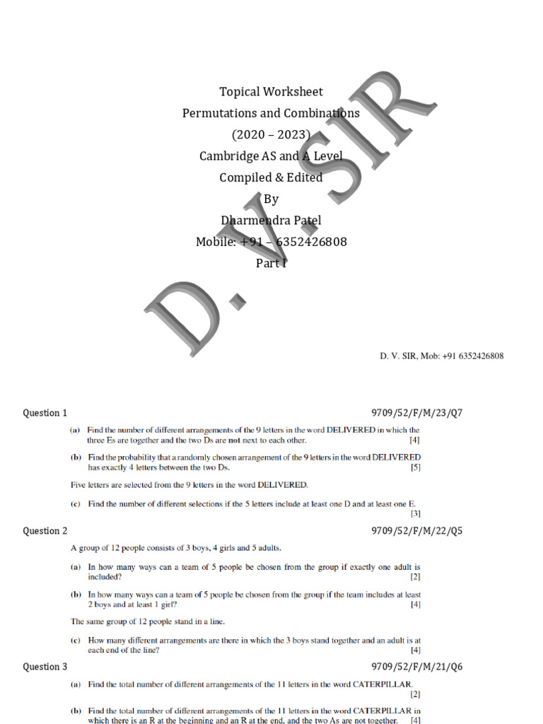 5. Permutations and Combinations - Part 1 | PDF