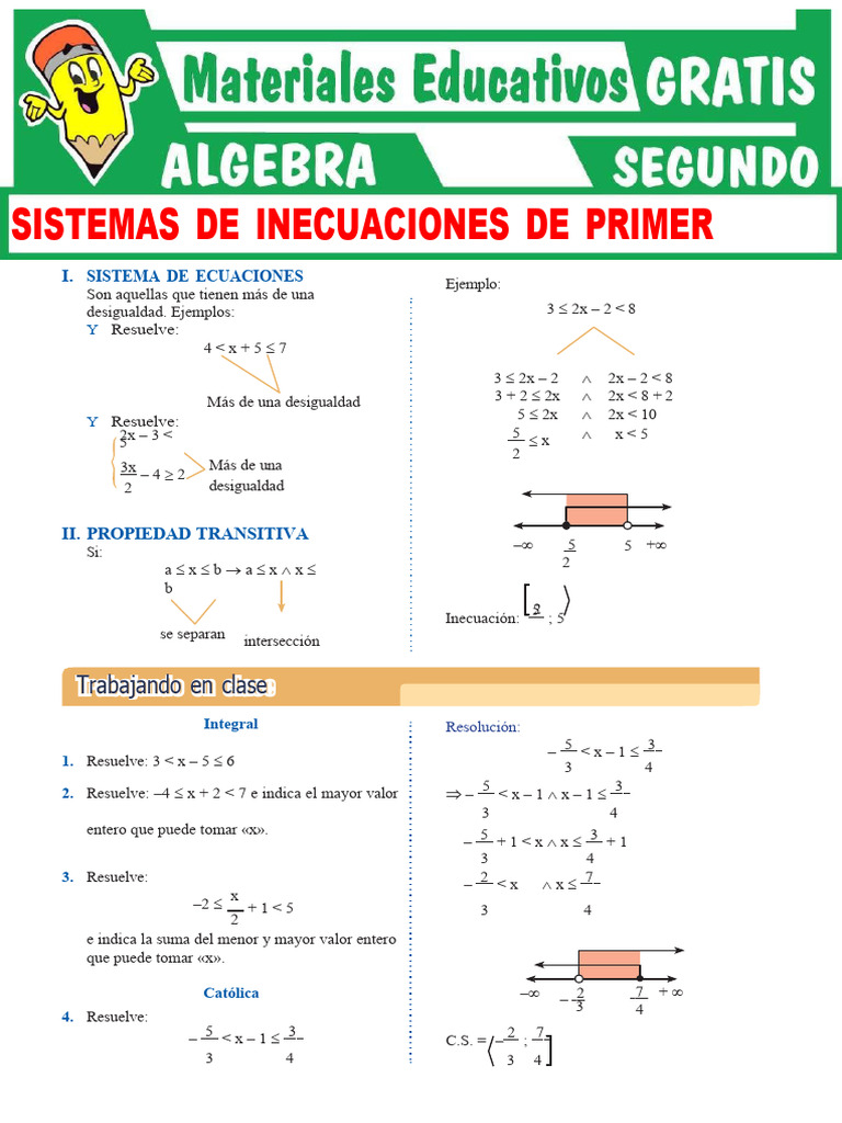 Sistemas de Inecuaciones de Primer Grado para Segundo Grado de Secunadria | PDF