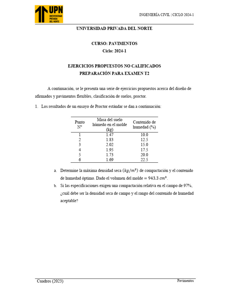 PAV - Ejercicios Propuestos 2 20241 | PDF | Materiales naturales | Ingeniero civil