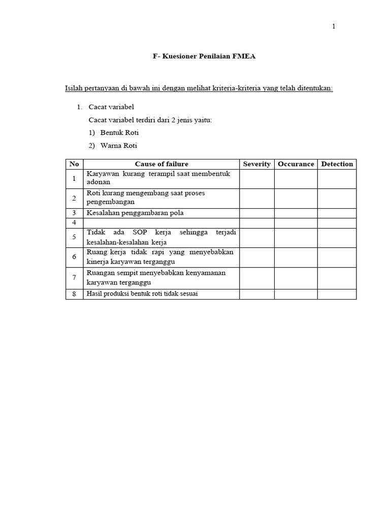 Kuisioner Fmea 2 | PDF