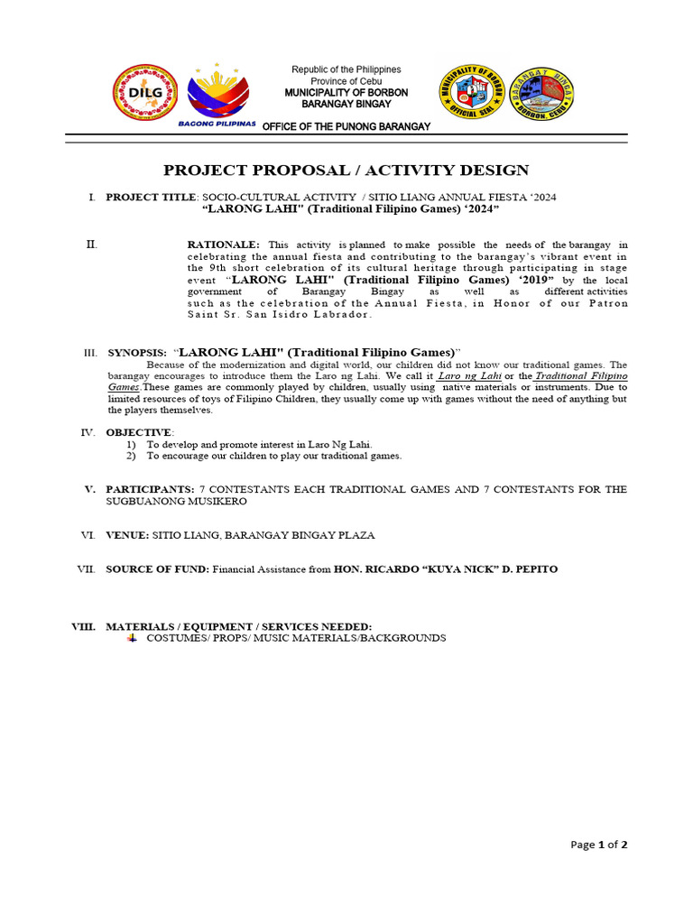 2024 - 011 PCL Pres. - Kuya Nick - Socio Laro NG Lahi-Activity Design | PDF