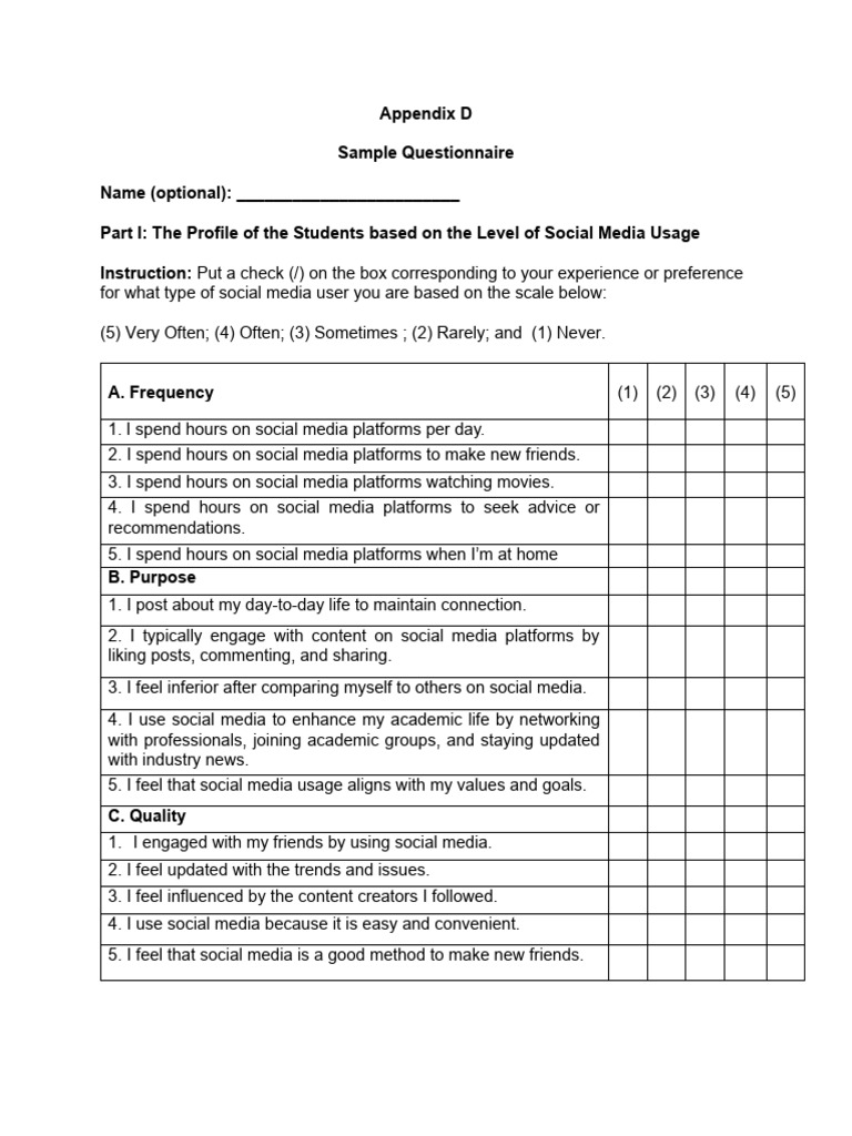 Questionaire Sample | PDF | Social Media | Popular Culture & Media Studies