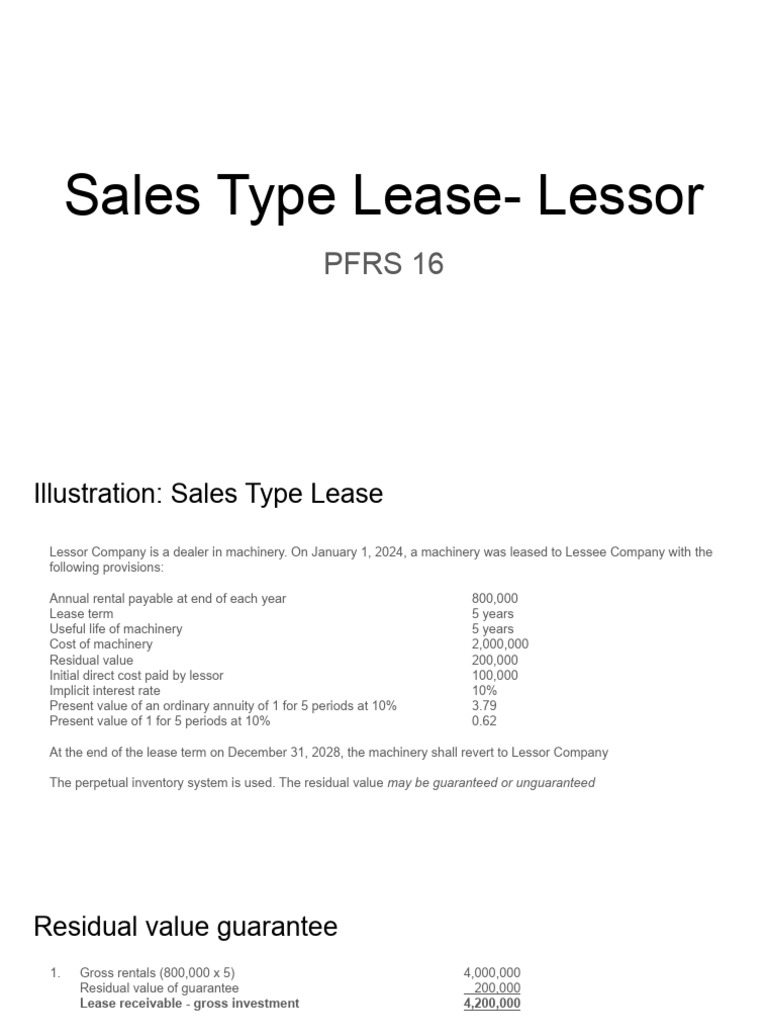 1.4 Sales Type Lease-Lessor | PDF | Present Value | Lease