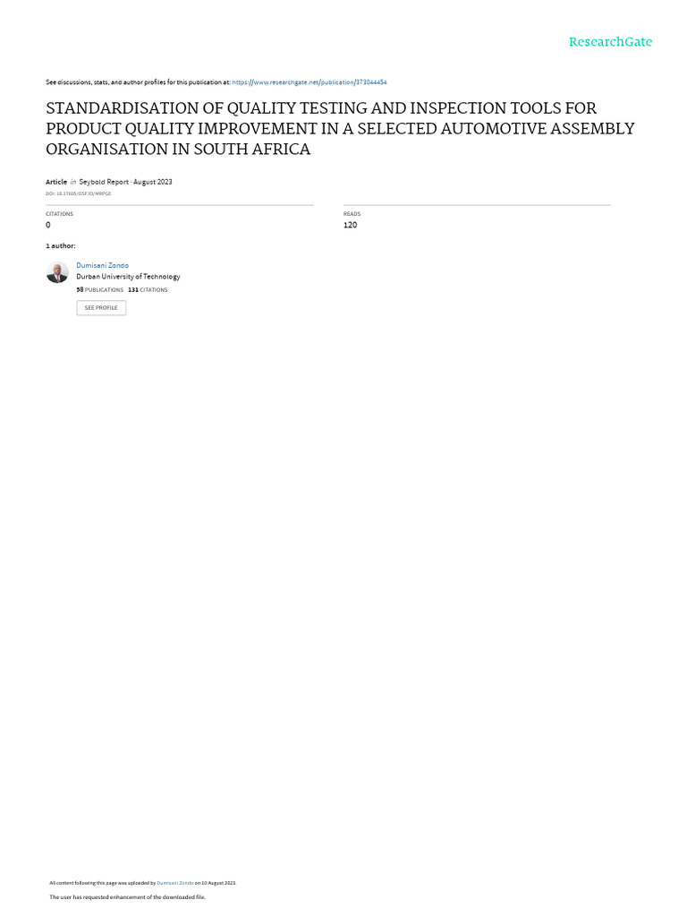 Standardisation of Quality Testing and Inspection Tools | Download Free ...