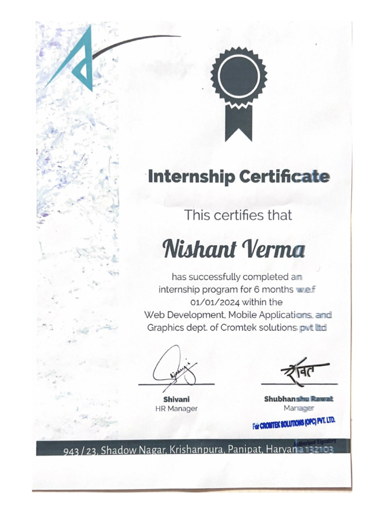 Internship Certificate | PDF