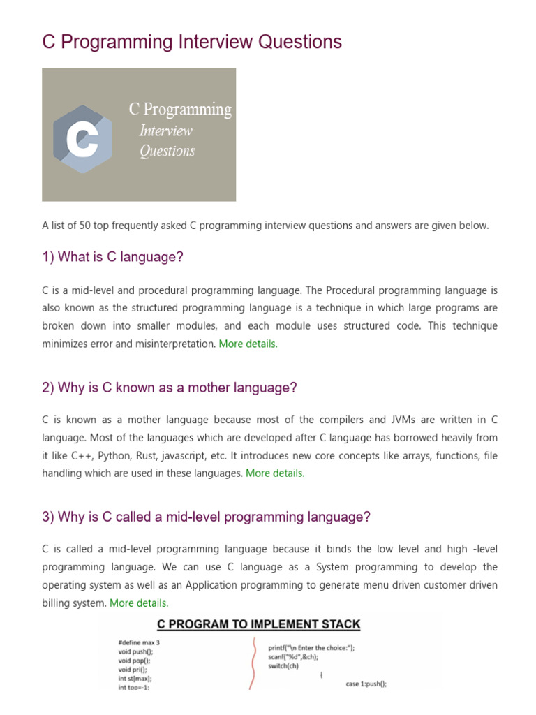 C Programming Interview Pdf Pointer Computer Programming C Programming Language
