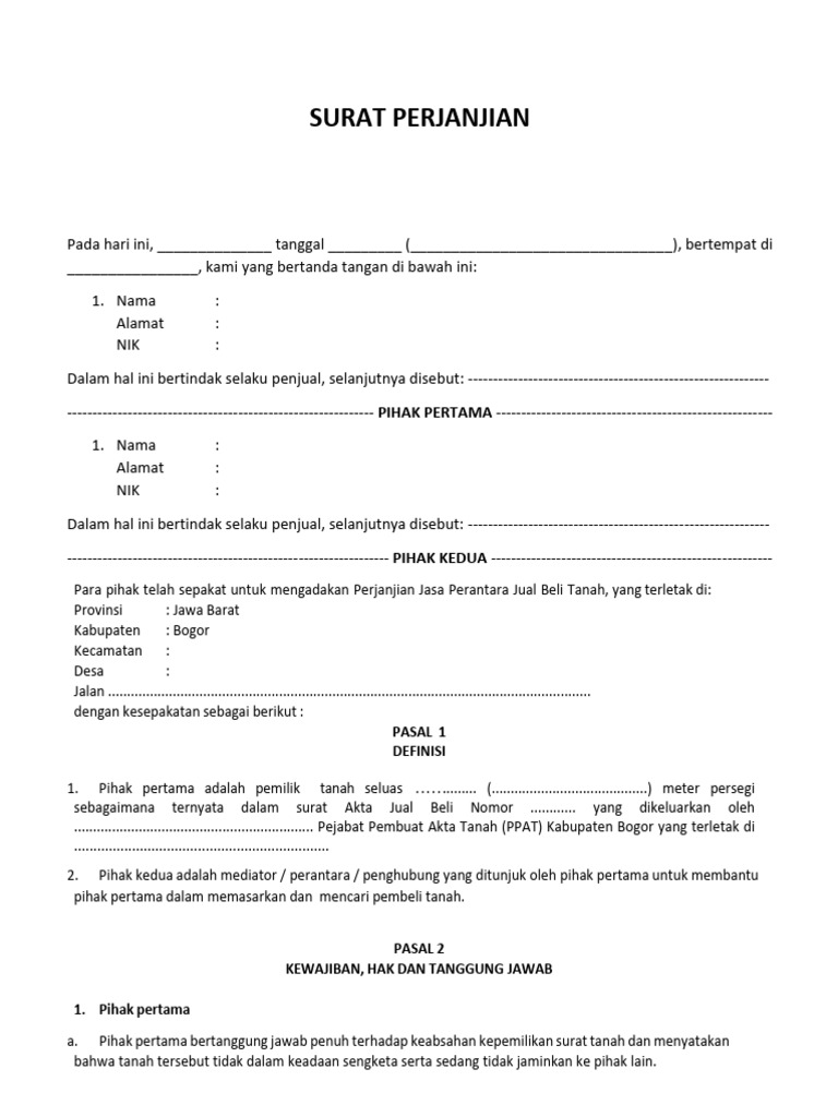 SURAT PERJANJIAN PERANTARA PENJUALAN TANAH | PDF