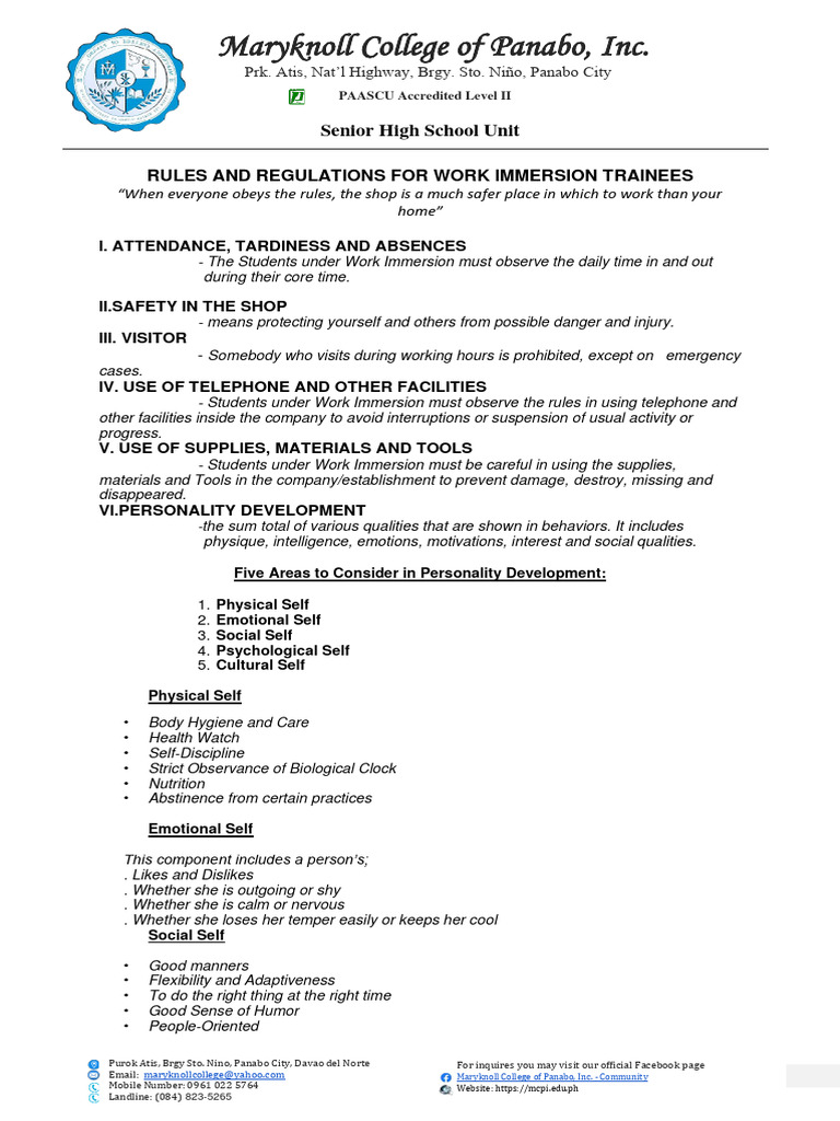 SHS Rules and Regulations - 2 Copies 5 | PDF | Psychological Concepts | Behavioural Sciences