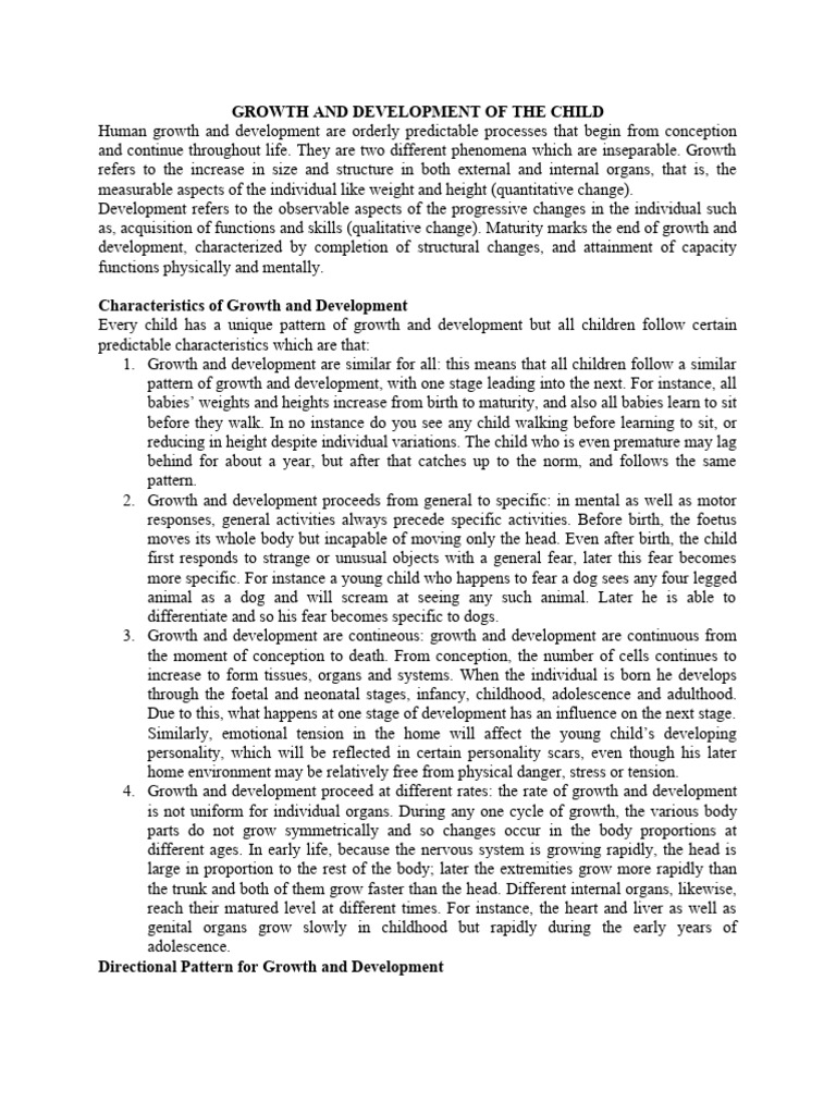 GROWTH AND DEVELOPMENT OF THE CHILD | PDF | Self Actualization | Self ...