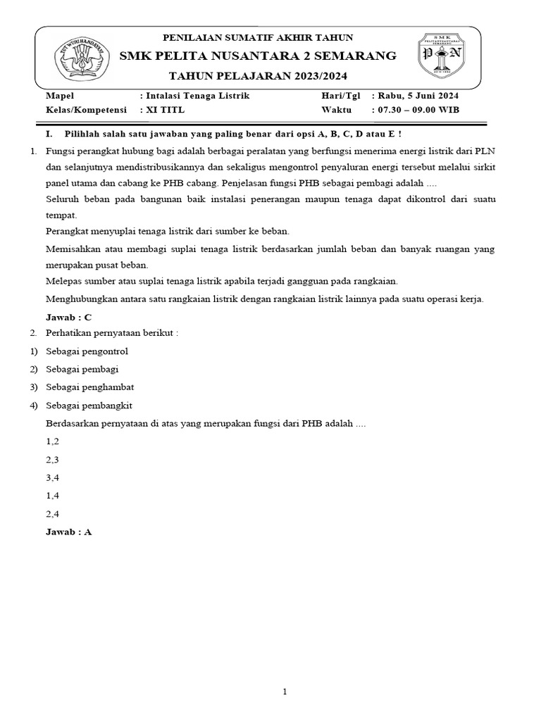 SOAL PAT ITL XI 2024 Edit | PDF