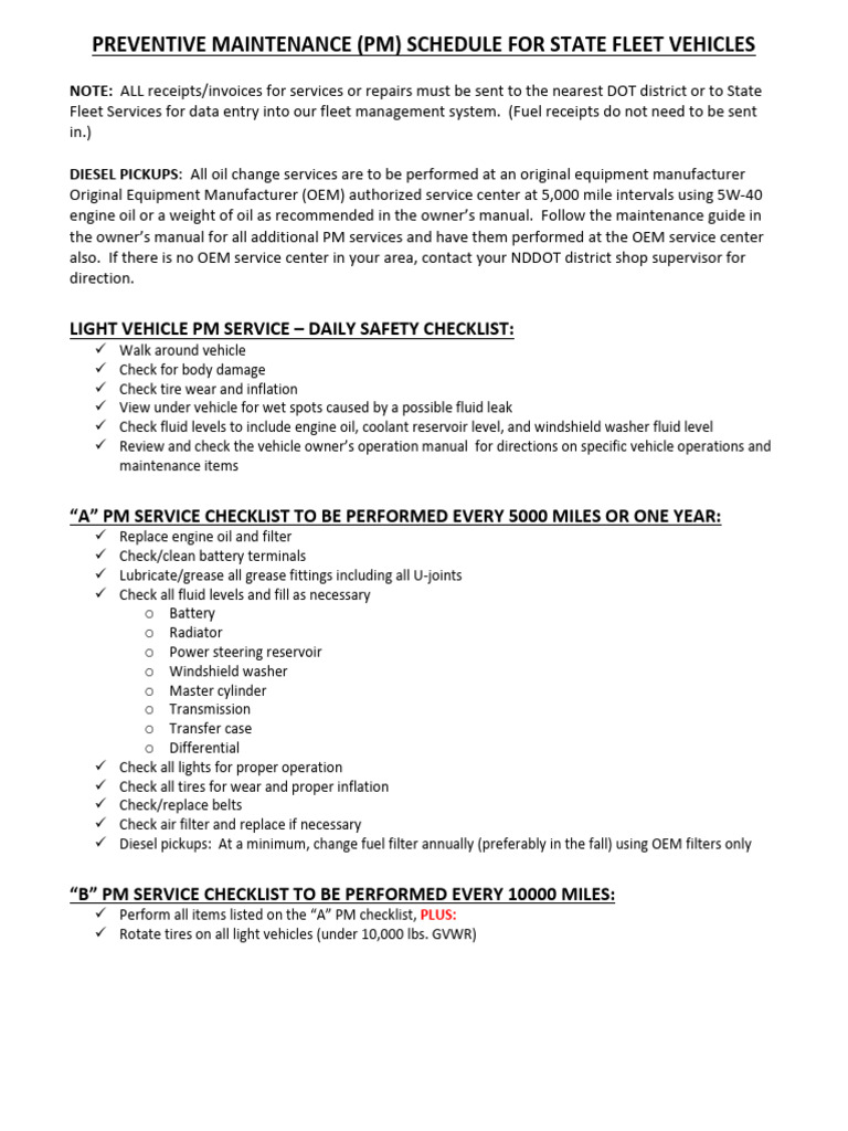 Maintenance Schedule Service Checklist | PDF | Motor Oil | Van