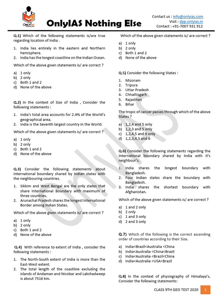 Class 9 Geography Test 2020 | PDF | Earth Sciences