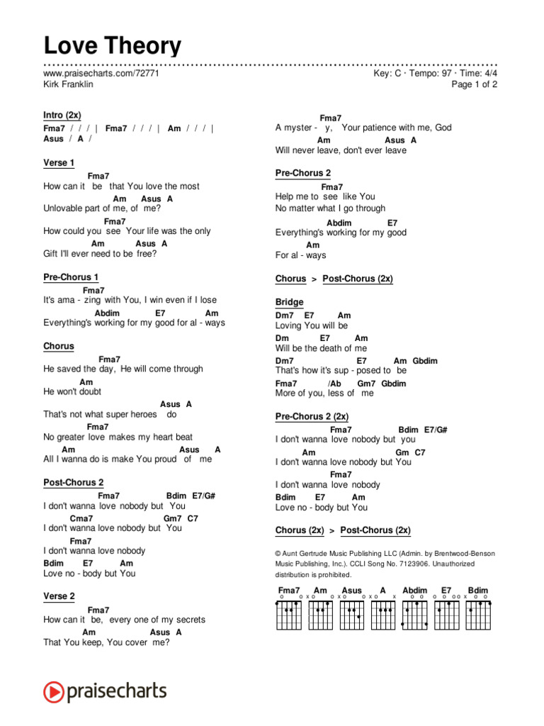 Love Theory (Kirk Franklin) Chord Chart - C - 2 Column Layout | PDF ...