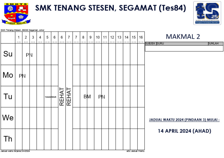 Jadual Penggunaan Makmal 2 | PDF