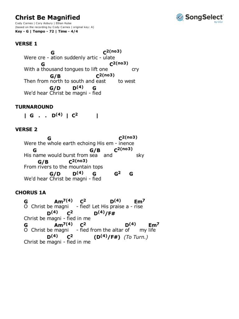 Christ Be Magnified - SongSelect Chart in G | PDF | Christian Music