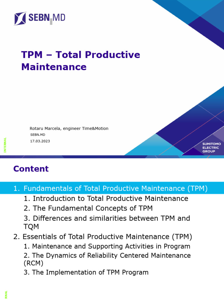 TPM - Total Productive Maintenance: Rotaru Marcela, Engineer Time&Motion | PDF | Reliability ...
