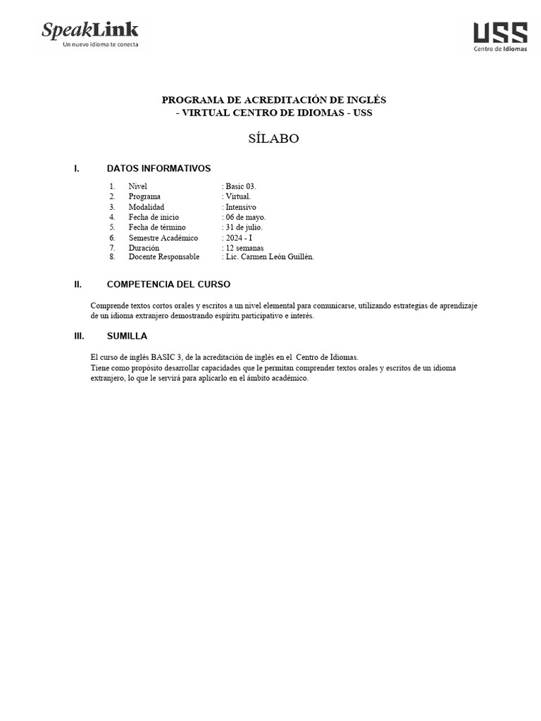 Silabo Basic 3 - 2024 | PDF