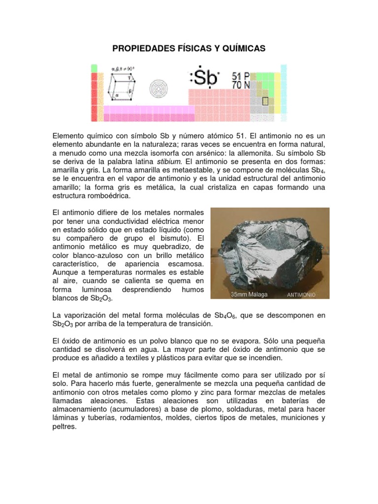 Propiedades y Usos del Antimonio | PDF | Sustancias químicas | Química
