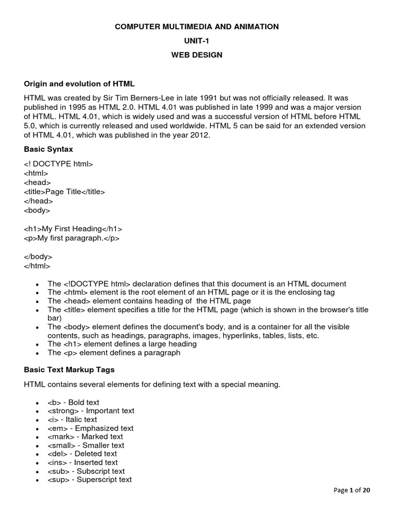 UNIT-1 | PDF | Html | Html Element UNIT-1 | PDF | Html | Html Element