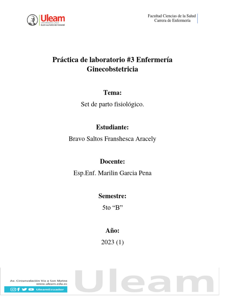 SET DE PARTO- PRACTICA LAB-3_ (1) | Descargar gratis PDF | Parto | Vagina