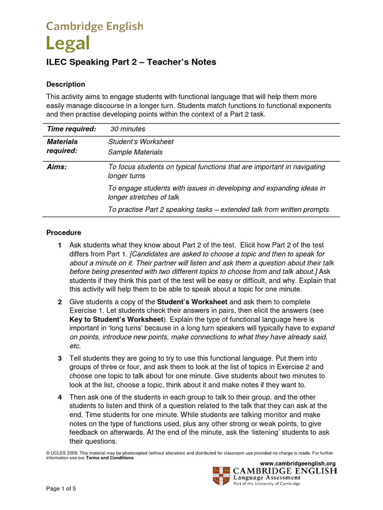 Cambridge English Legal Ilec Speaking Part 2 | PDF | Reason | Information