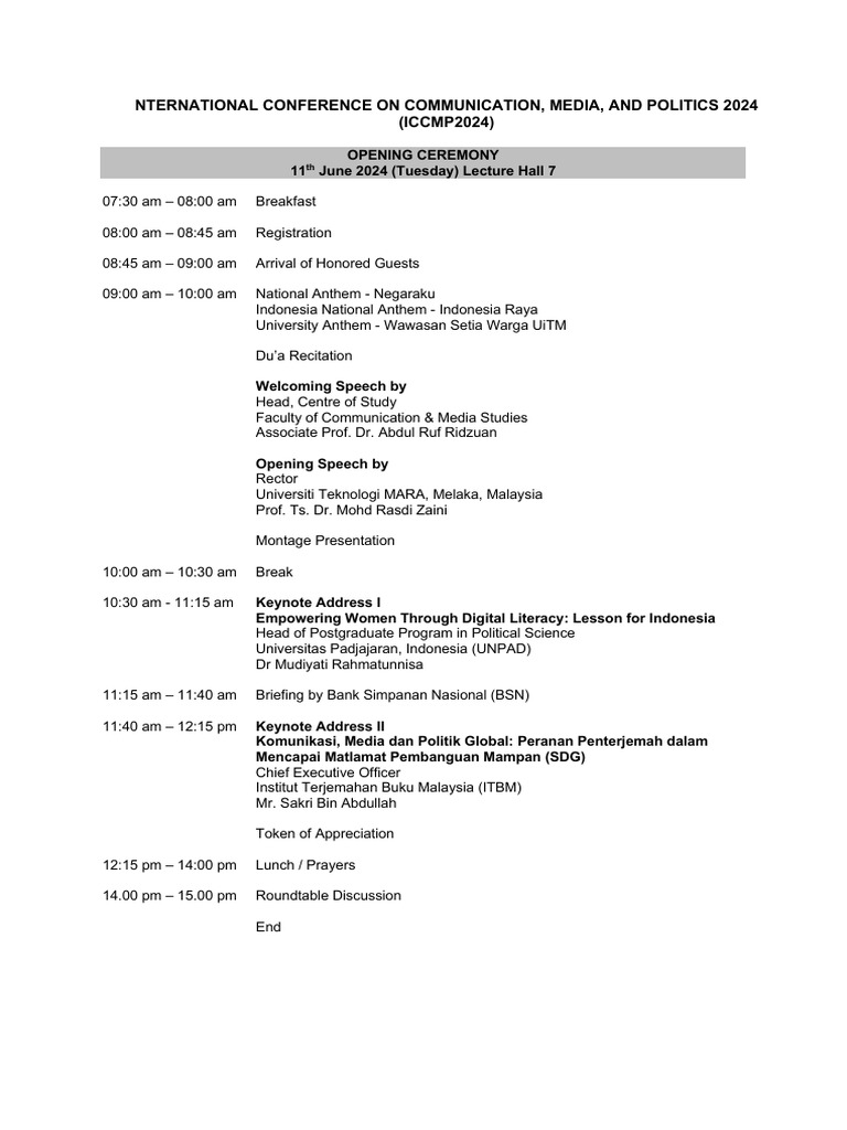 Tentative Program Nternational Conference On Communication | PDF