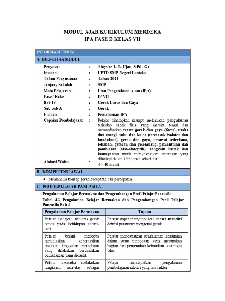 Modul Ajar Gerak | PDF
