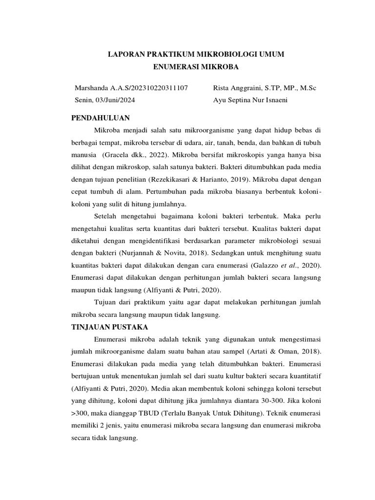 Laporan Praktikum Mikrobiologi Umum Enumerasi Mikroba Pdf