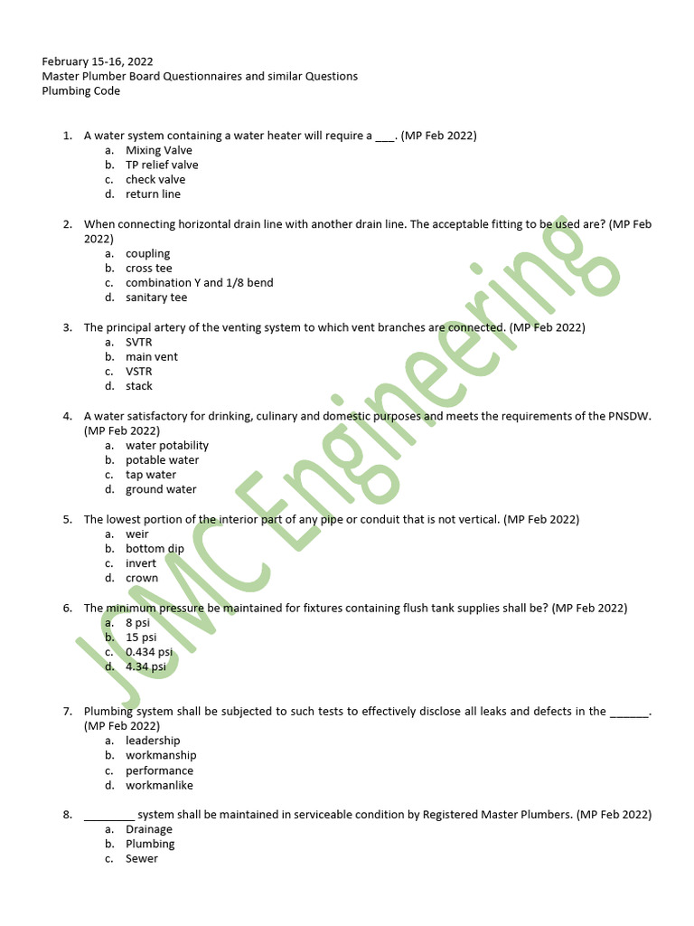 Final Coaching-Plumbing Code | PDF | Plumbing | Pipe (Fluid Conveyance)