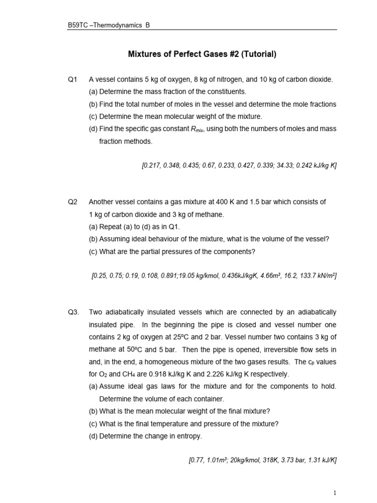 Tutorial - Mixtures of Perfect Gases 2-1 | PDF | Gases | Mole (Unit)